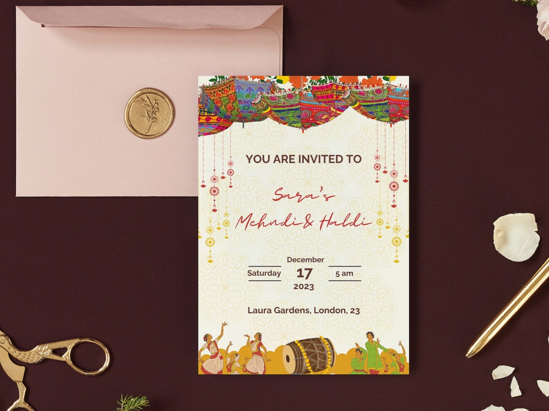 Mehndi Invitation Card, Mehendi Card Design for Ceremony, Editable ...