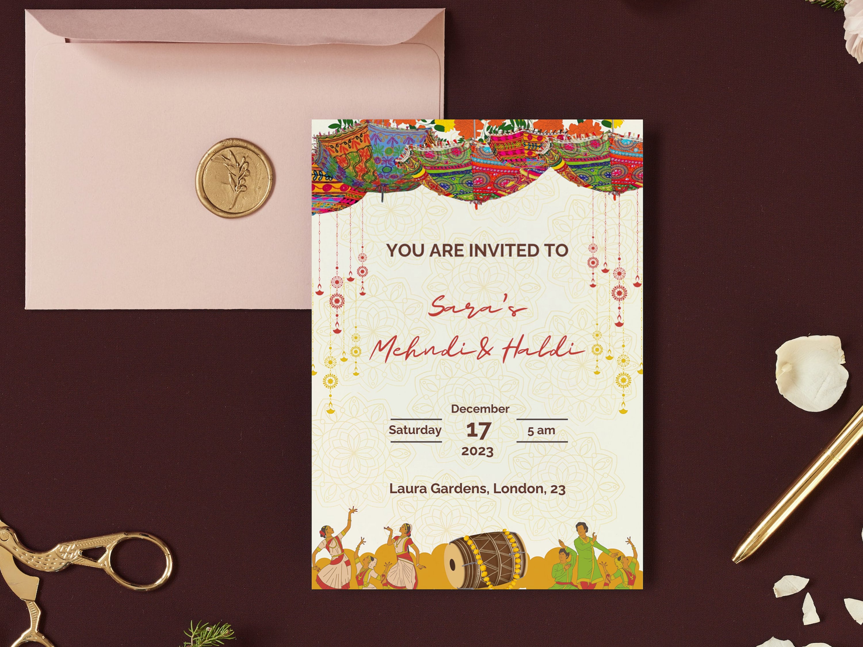 Mehndi Invitation Card, Mehendi Card Design for Ceremony, Editable ...
