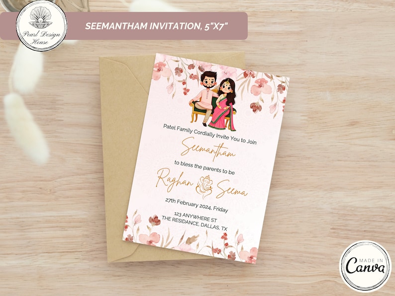 Pink Sreemantham Invite Digital Template, Editable Indian Baby Shower ...