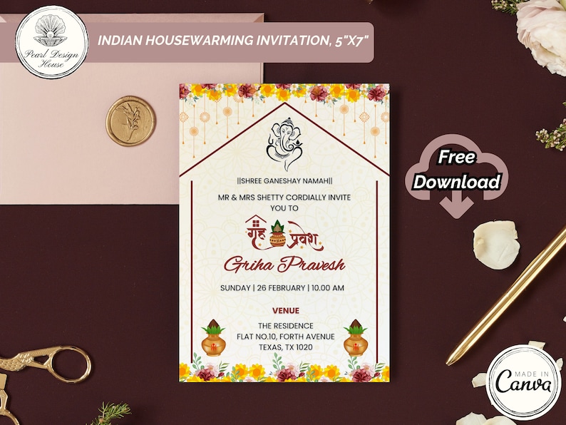 Indian Housewarming Invitation, Hindu House Warming Invite, Editable ...