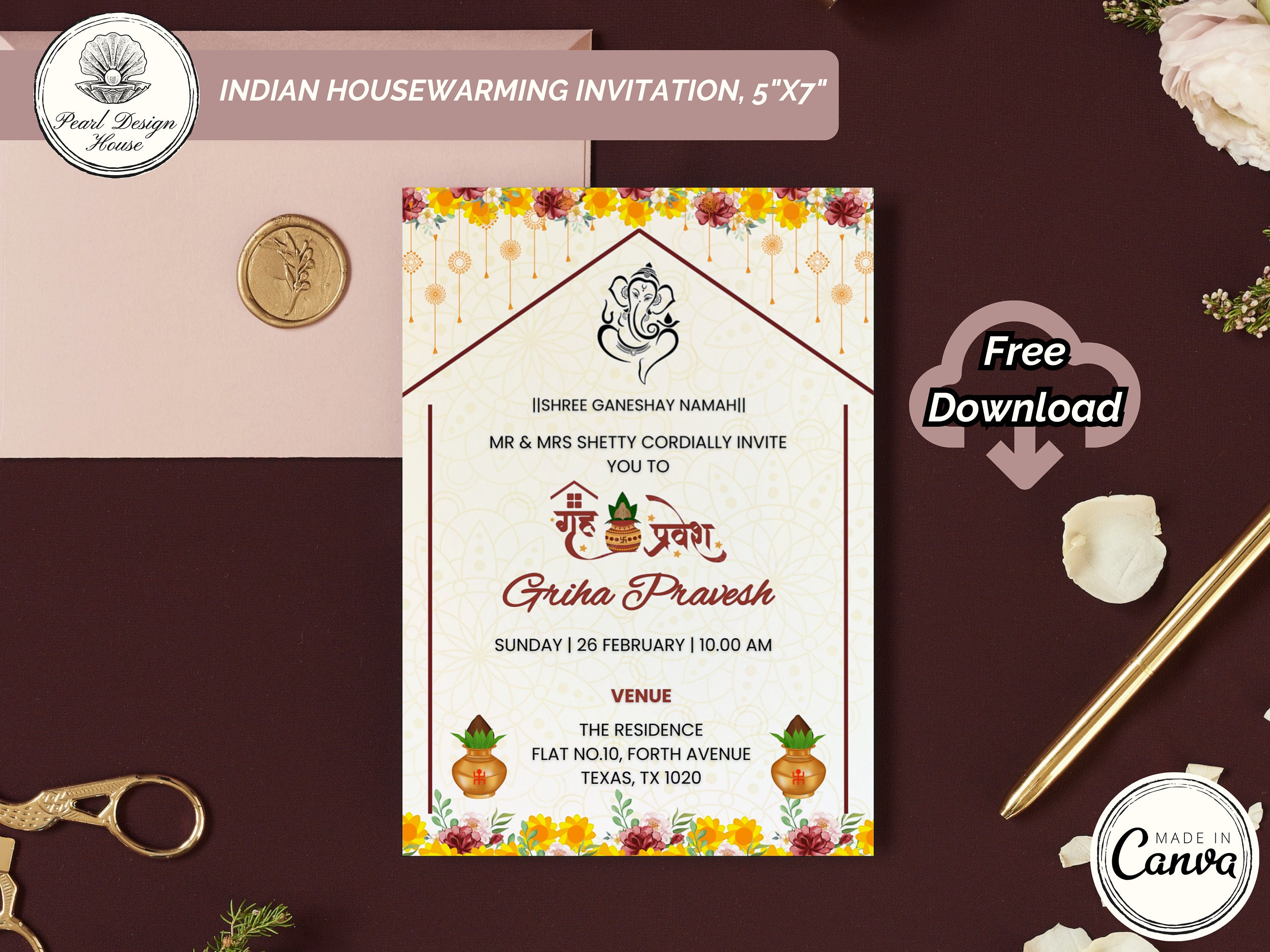 Indian Housewarming Invitation, Hindu House Warming Invite, Editable ...