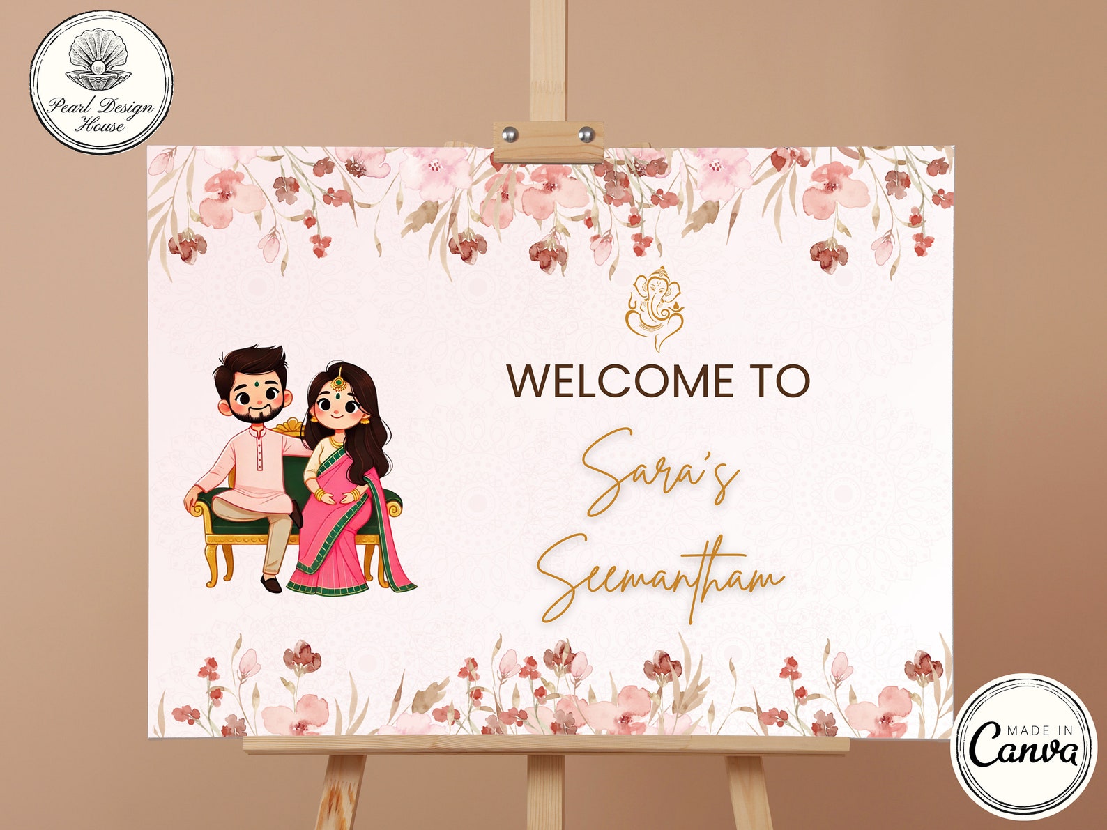 Pink Sreemantham Welcome Sign Template, Editable Indian Baby Shower ...
