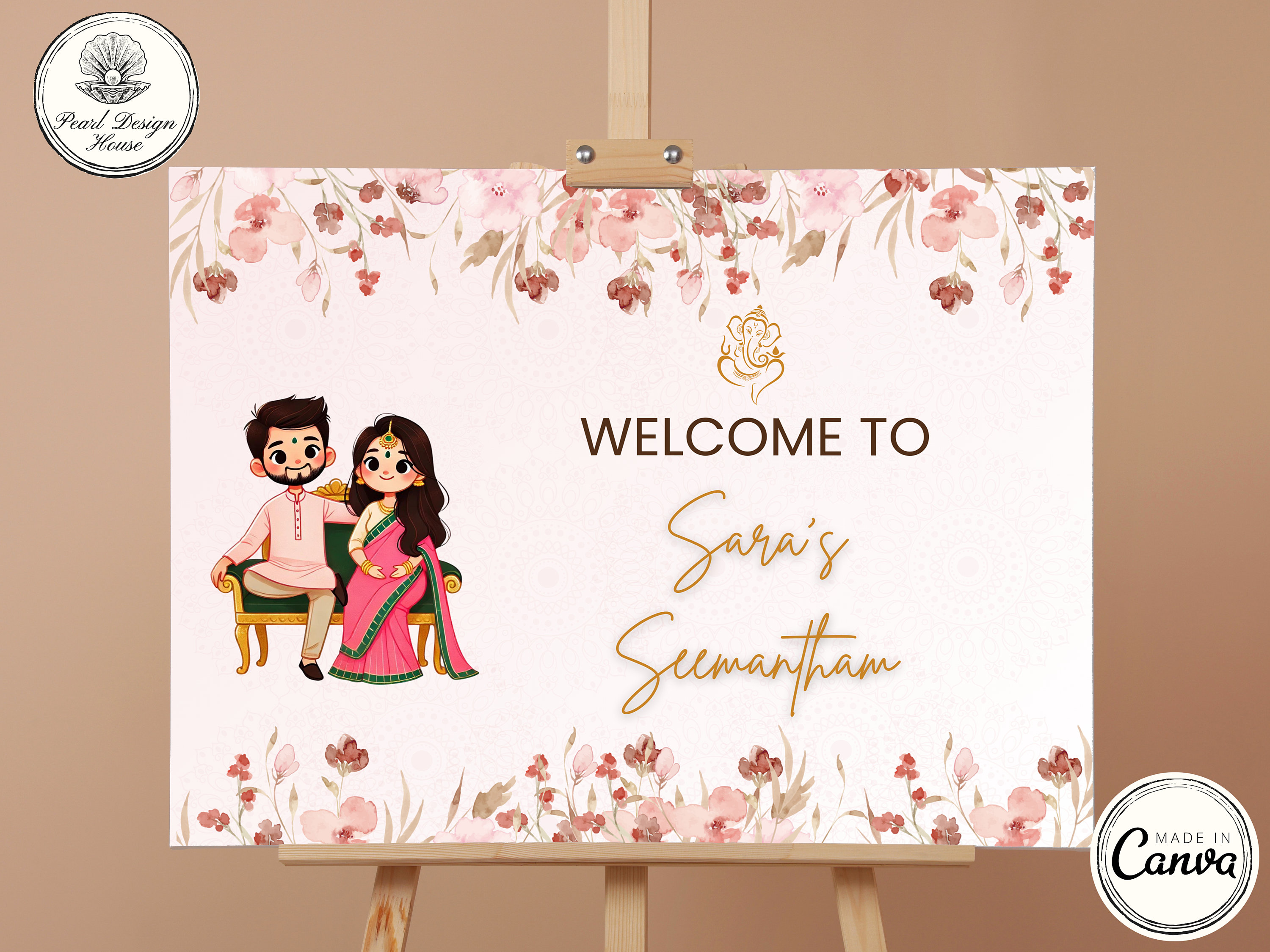 Pink Sreemantham Welcome Sign Template, Editable Indian Baby Shower ...