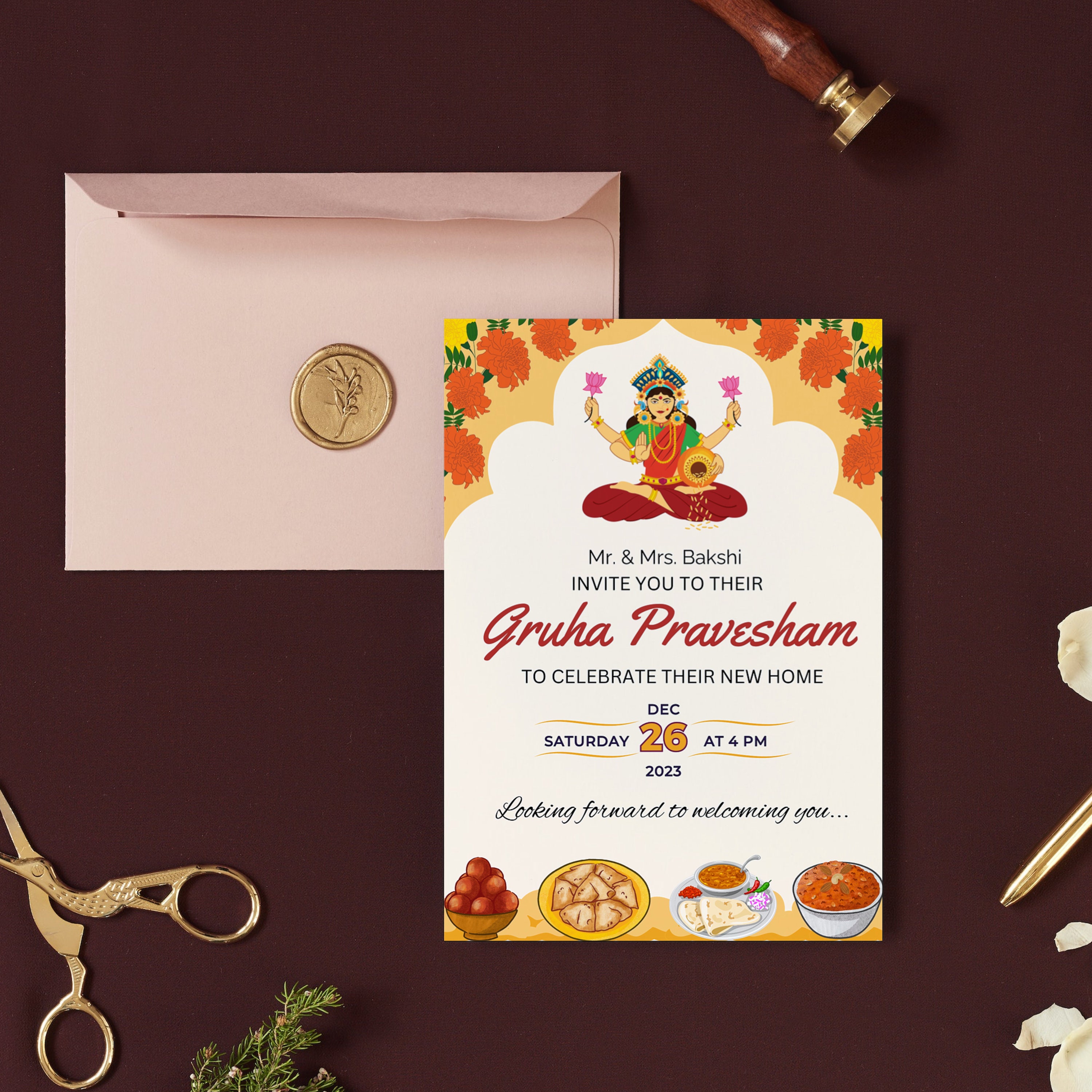 Indian Housewarming Invitation, Hindu Party Evite, Editable Gruha ...