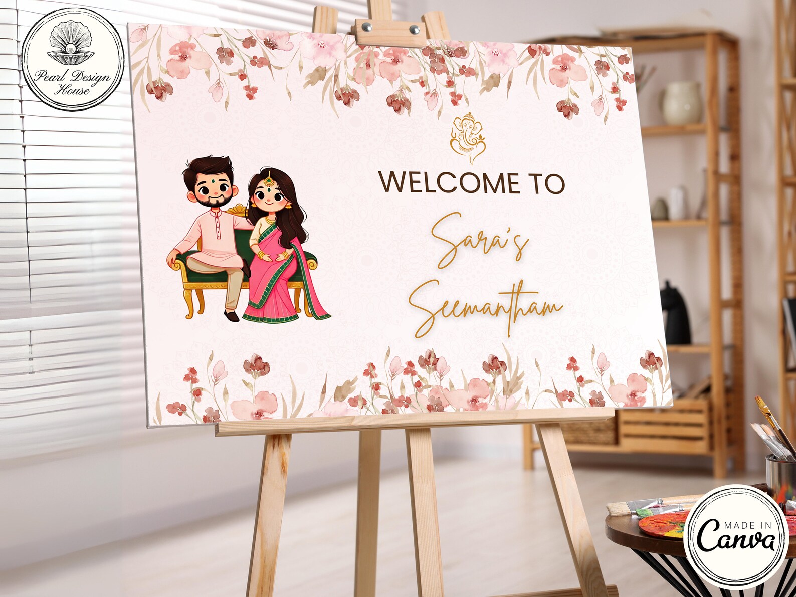 Pink Sreemantham Welcome Sign Template, Editable Indian Baby Shower ...