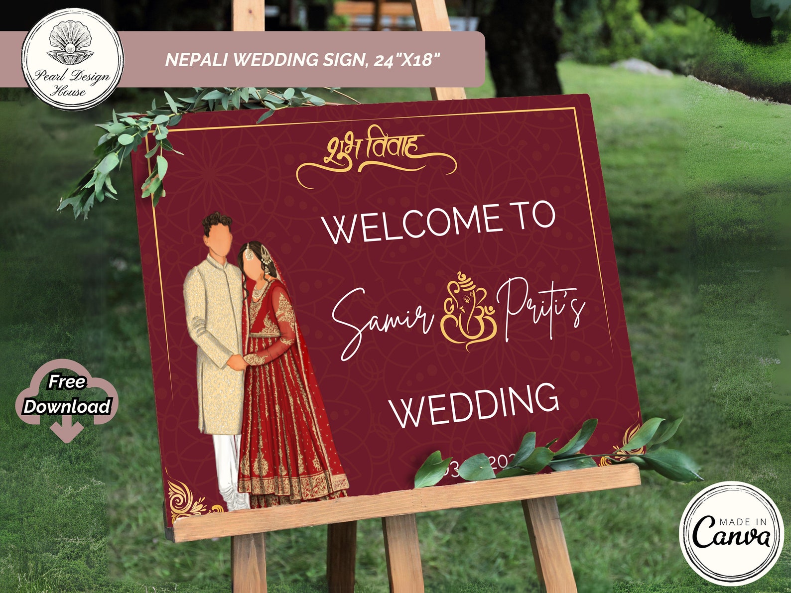 Nepali Wedding Welcome Sign, Hindu Marriage Welcome Board Template ...