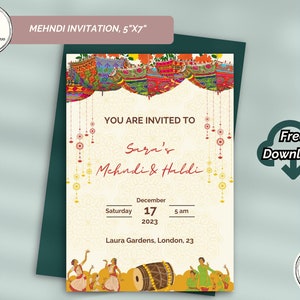 Mehndi Invitation Card, Mehendi Card Design for Ceremony, Editable ...