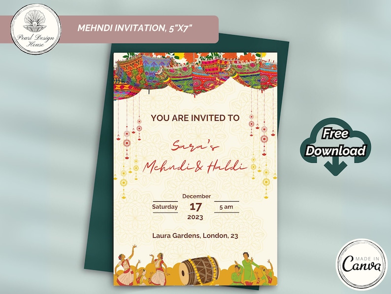 Mehndi Invitation Card, Mehendi Card Design for Ceremony, Editable ...