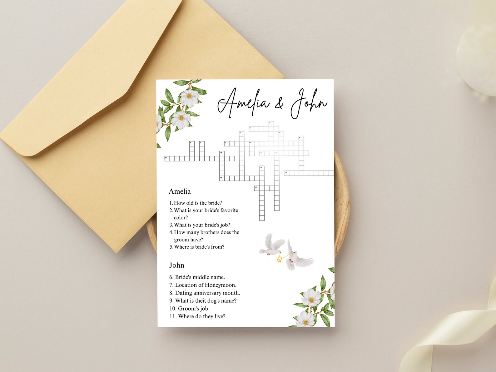 Wedding Crossword Template, Custom Cross Word Wedding Template, Wedding ...