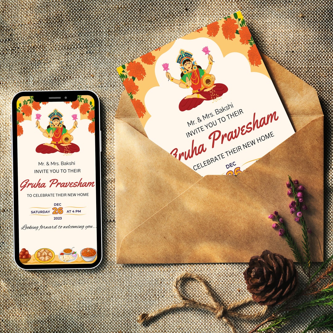 Indian Housewarming Invitation, Hindu Party Evite, Editable Gruha ...