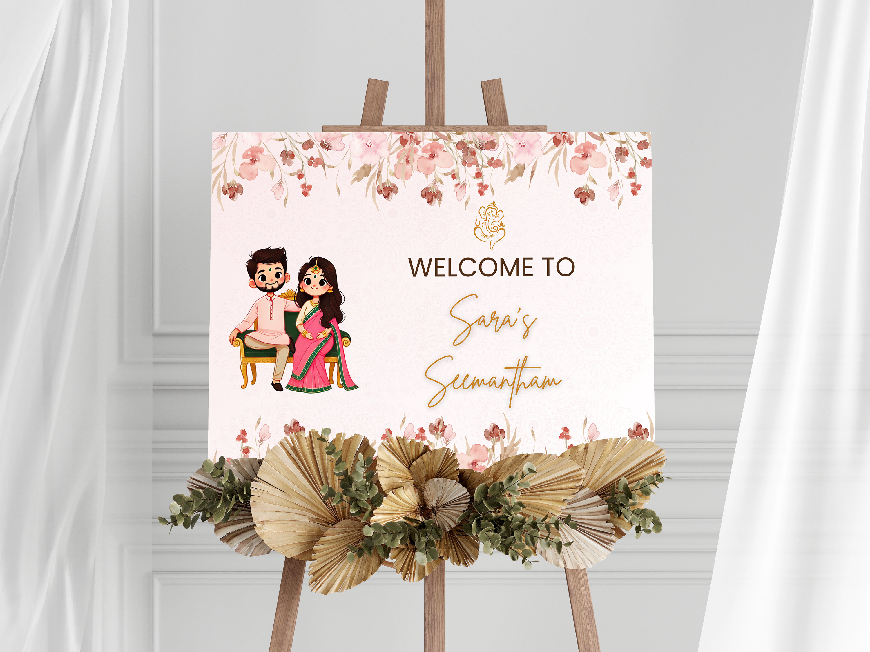 Pink Sreemantham Welcome Sign Template, Editable Indian Baby Shower ...