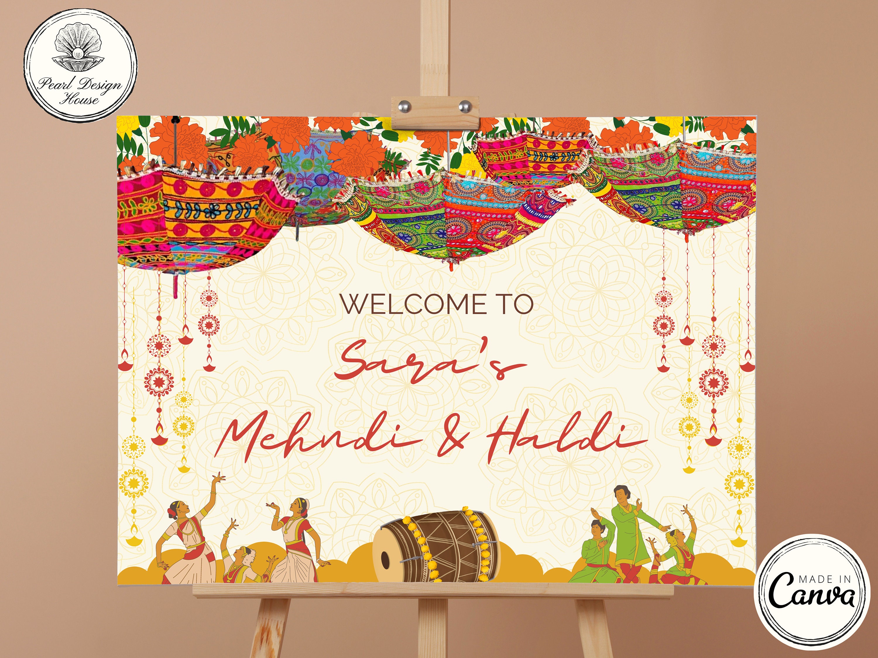 Mehndi Welcome Sign, Sangeet & Mehendi Ceremony Welcome Board With ...
