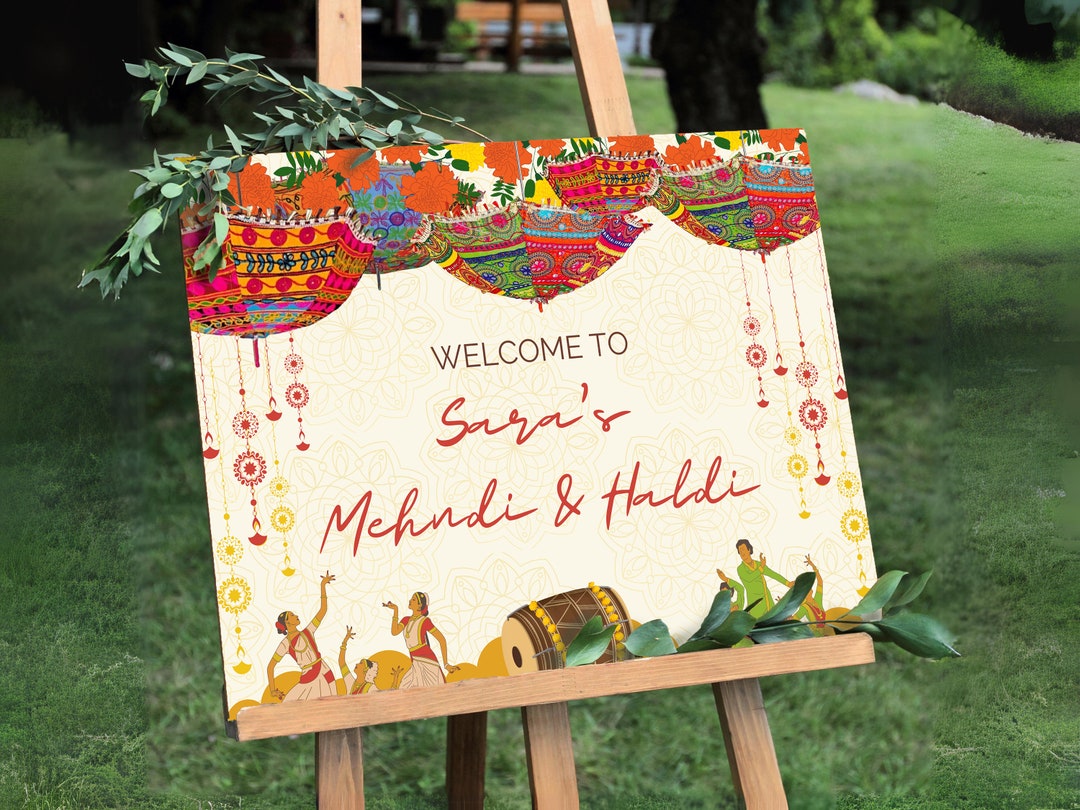 Mehndi Welcome Sign, Sangeet & Mehendi Ceremony Welcome Board With ...