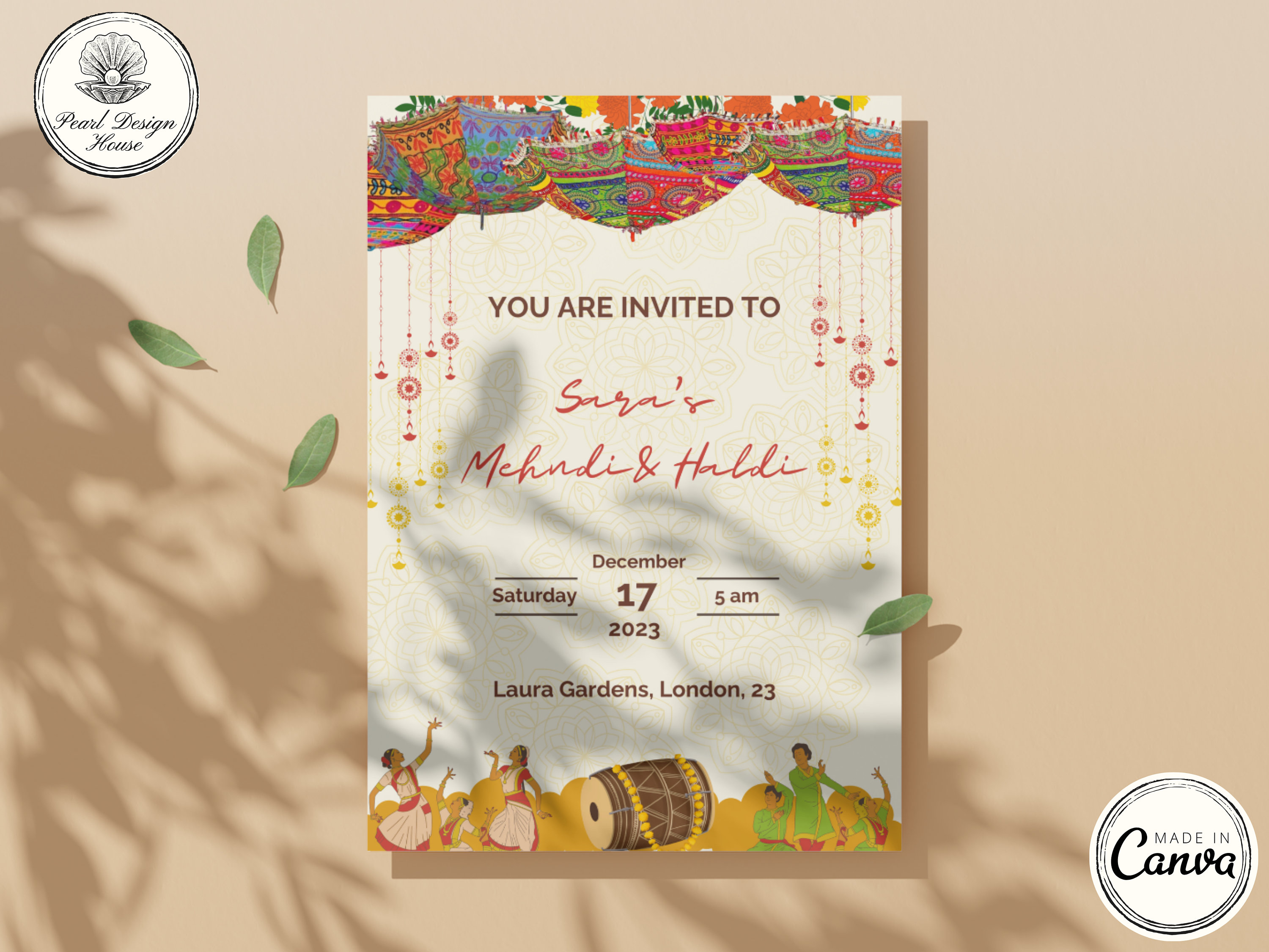 Mehndi Invitation Card, Mehendi Card Design for Ceremony, Editable ...