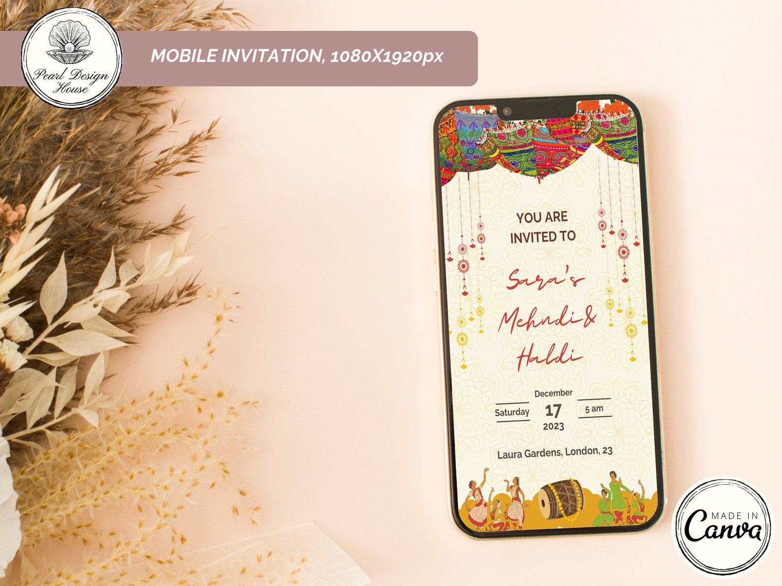 Mehndi Invitation Card, Mehendi Card Design for Ceremony, Editable ...