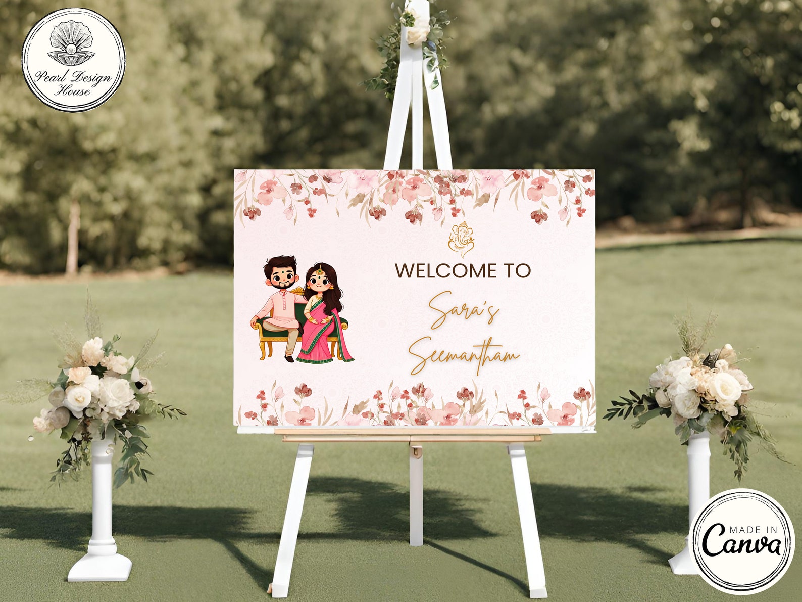 Pink Sreemantham Welcome Sign Template, Editable Indian Baby Shower ...
