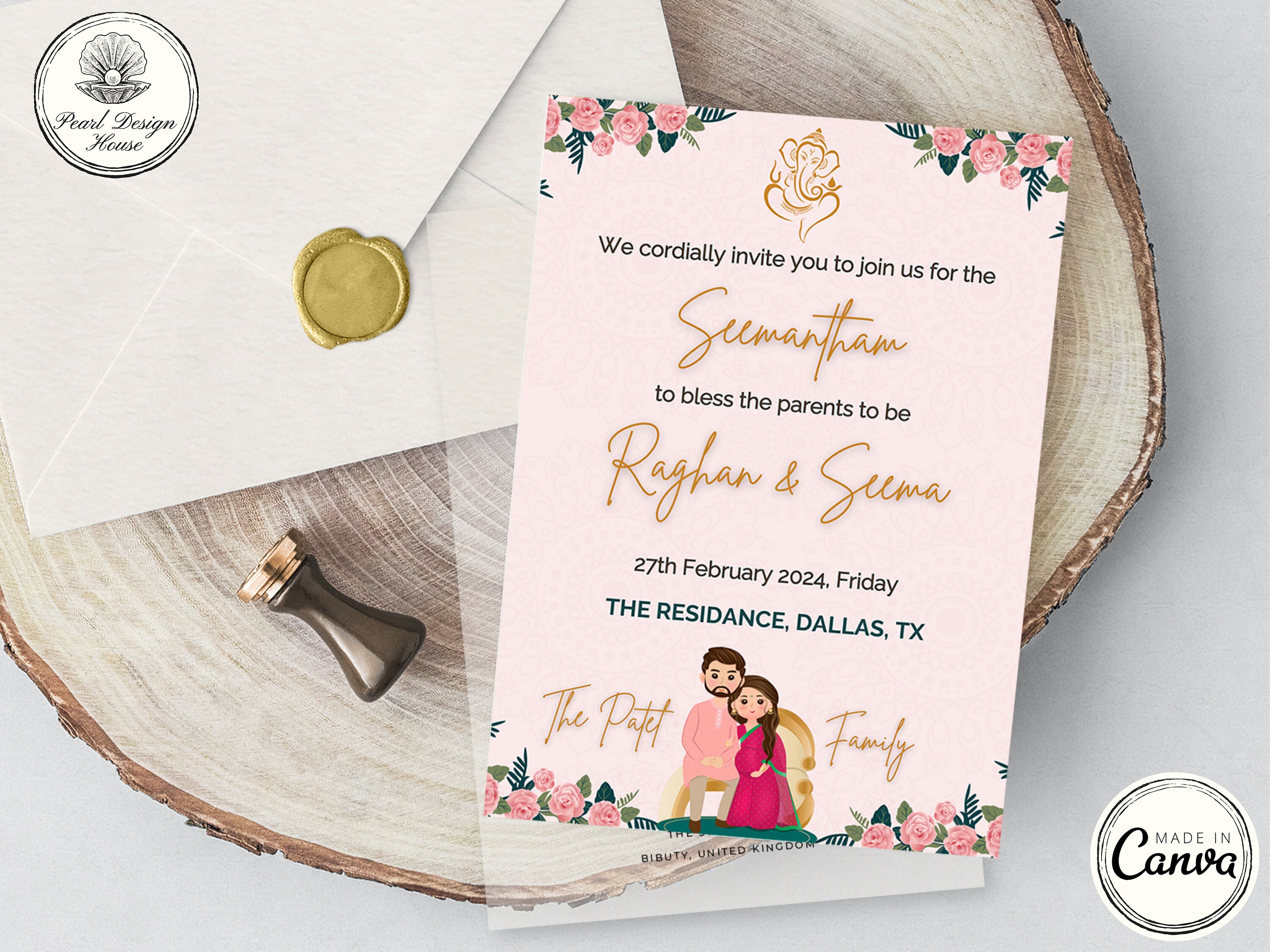 Seemantham Invitation Template, Editable Indian Baby Shower Invite ...