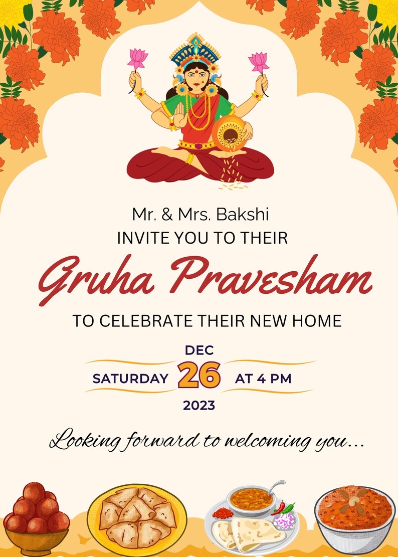Indian Housewarming Invitation, Hindu Party Evite, Editable Gruha ...