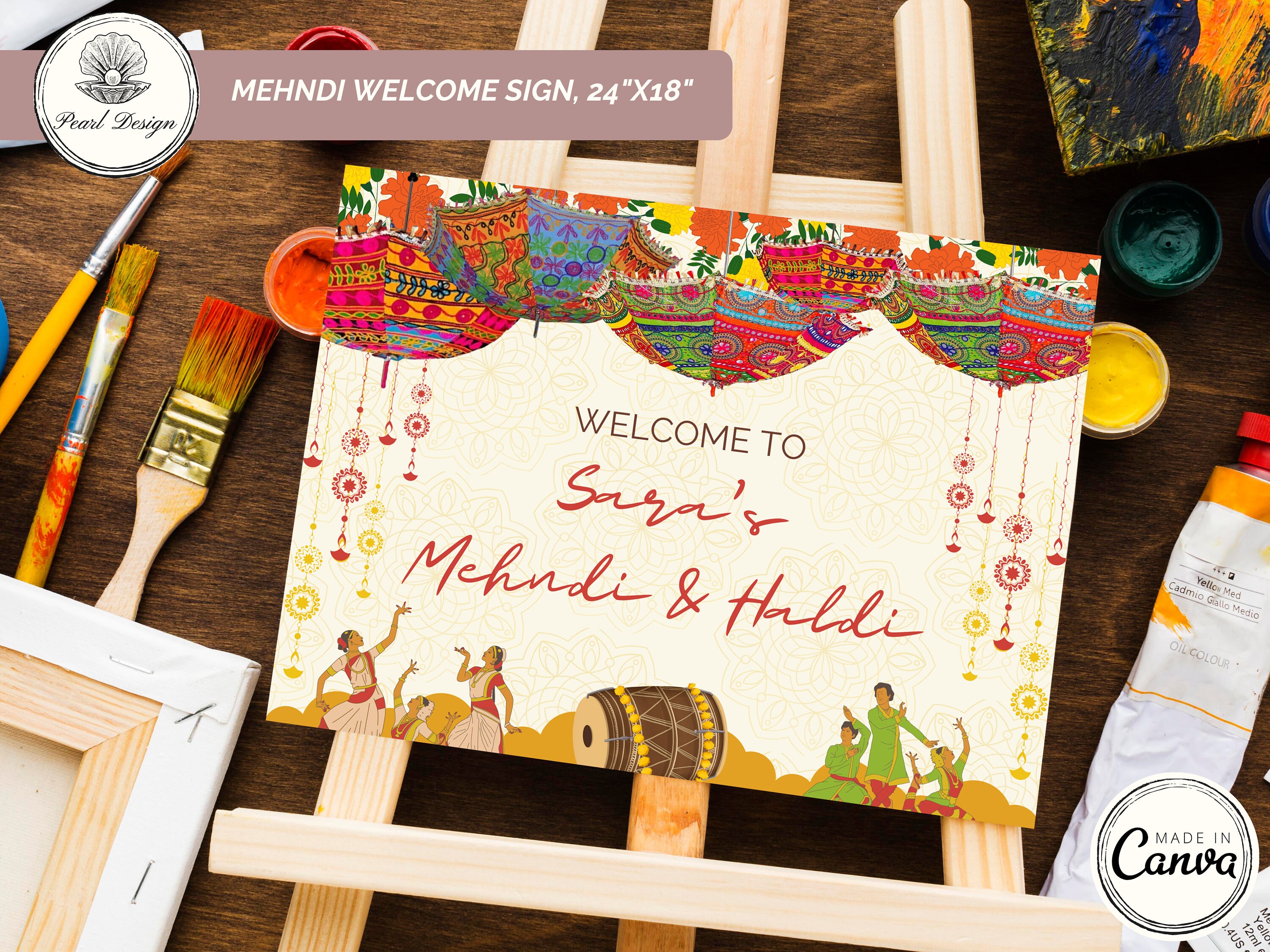 Mehndi Welcome Sign, Sangeet & Mehendi Ceremony Welcome Board With ...
