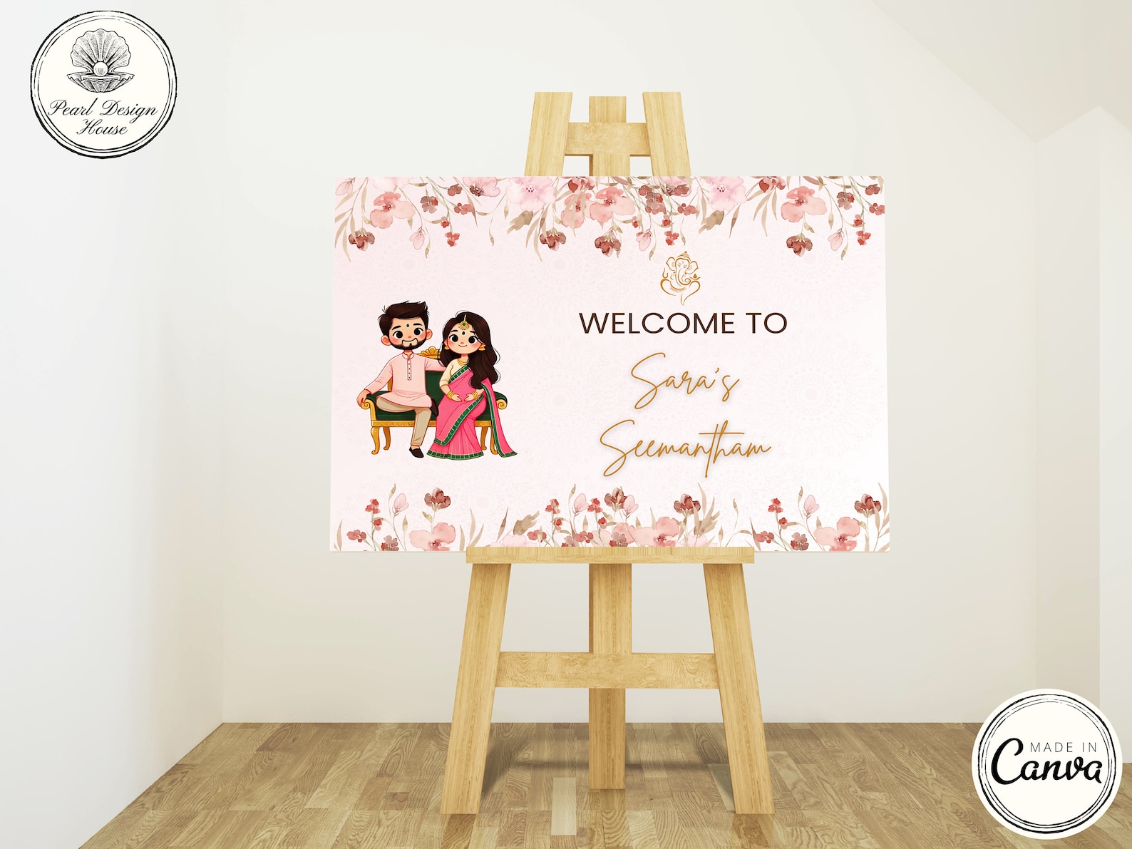 Pink Sreemantham Welcome Sign Template, Editable Indian Baby Shower ...