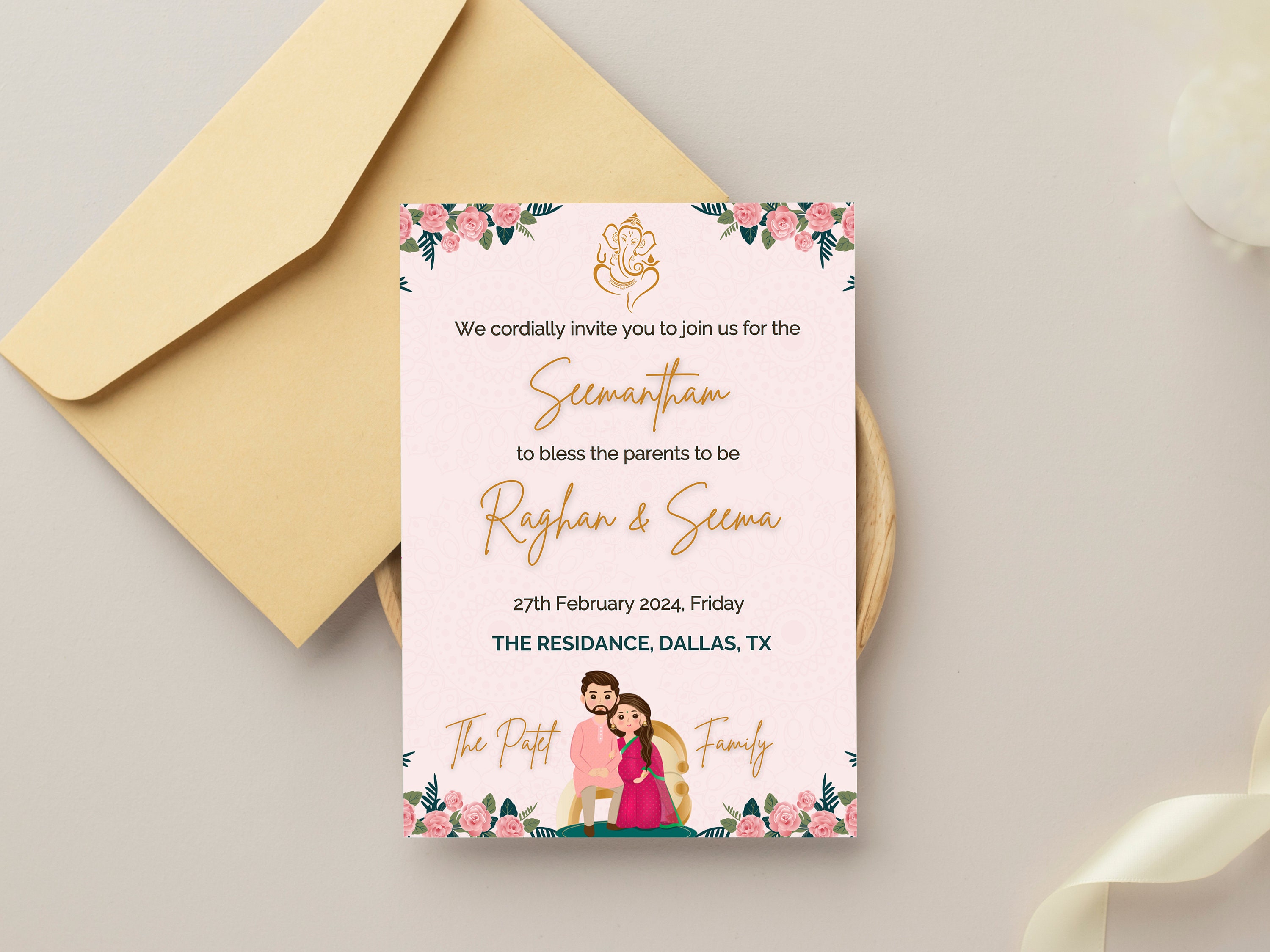 Seemantham Invitation Template, Editable Indian Baby Shower Invite ...
