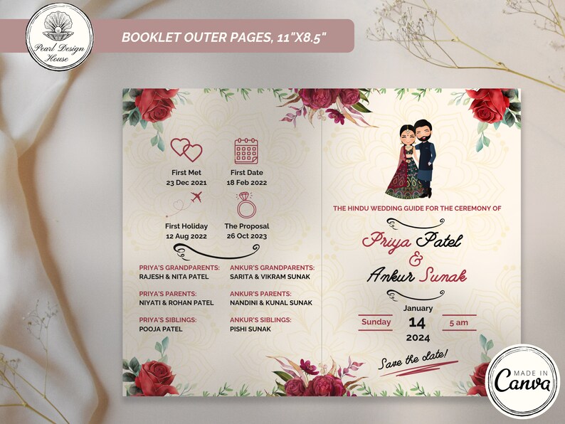 Floral Hindu Wedding Program, Gujarati Wedding Ceremony Guide, Editable Indian Wedding ...