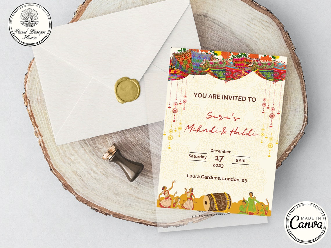 Mehndi Invitation Card, Mehendi Card Design for Ceremony, Editable ...