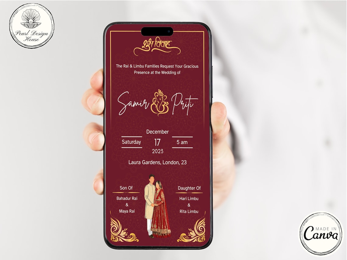 Nepali Wedding Invitation Digital Card Template, Editable Nepali ...