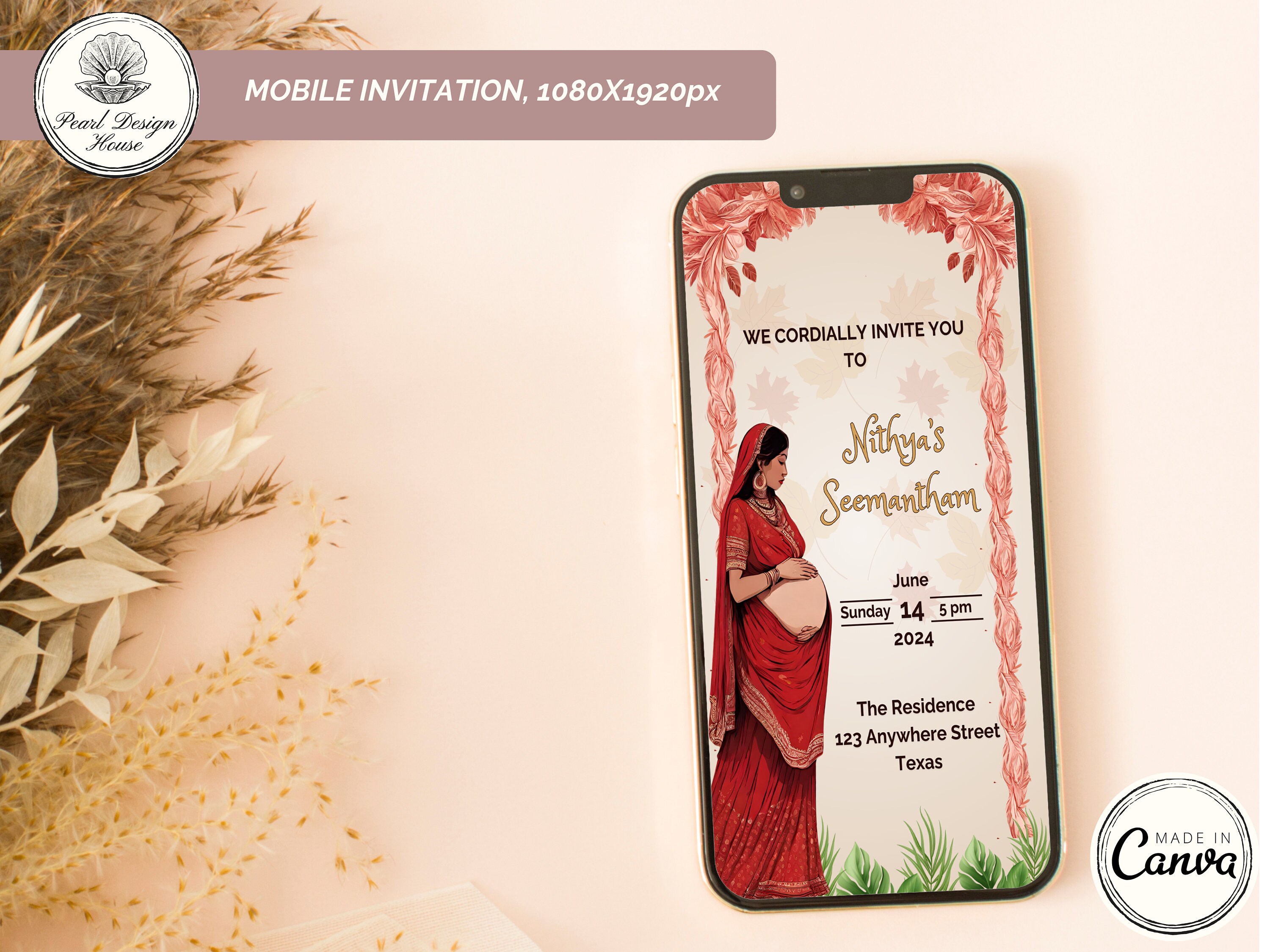 Seemantham Digital Invite, Sreemantham Invitation Template, Valaikappu ...