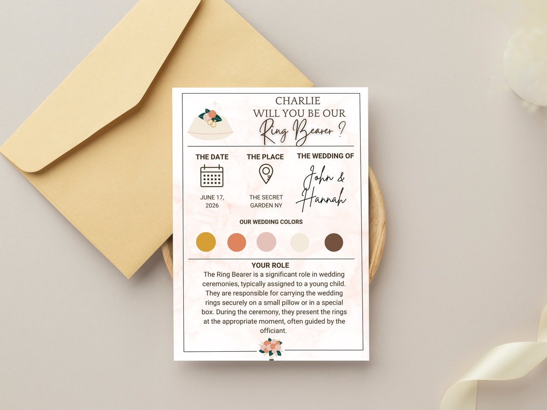 Ring Bearer Proposal Card, Digital Ring Bearer Proposal Template, Ring ...