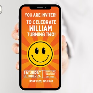 Smiley Birthday Invitation, Smile Face Invite, Retro Smiley Invitation ...