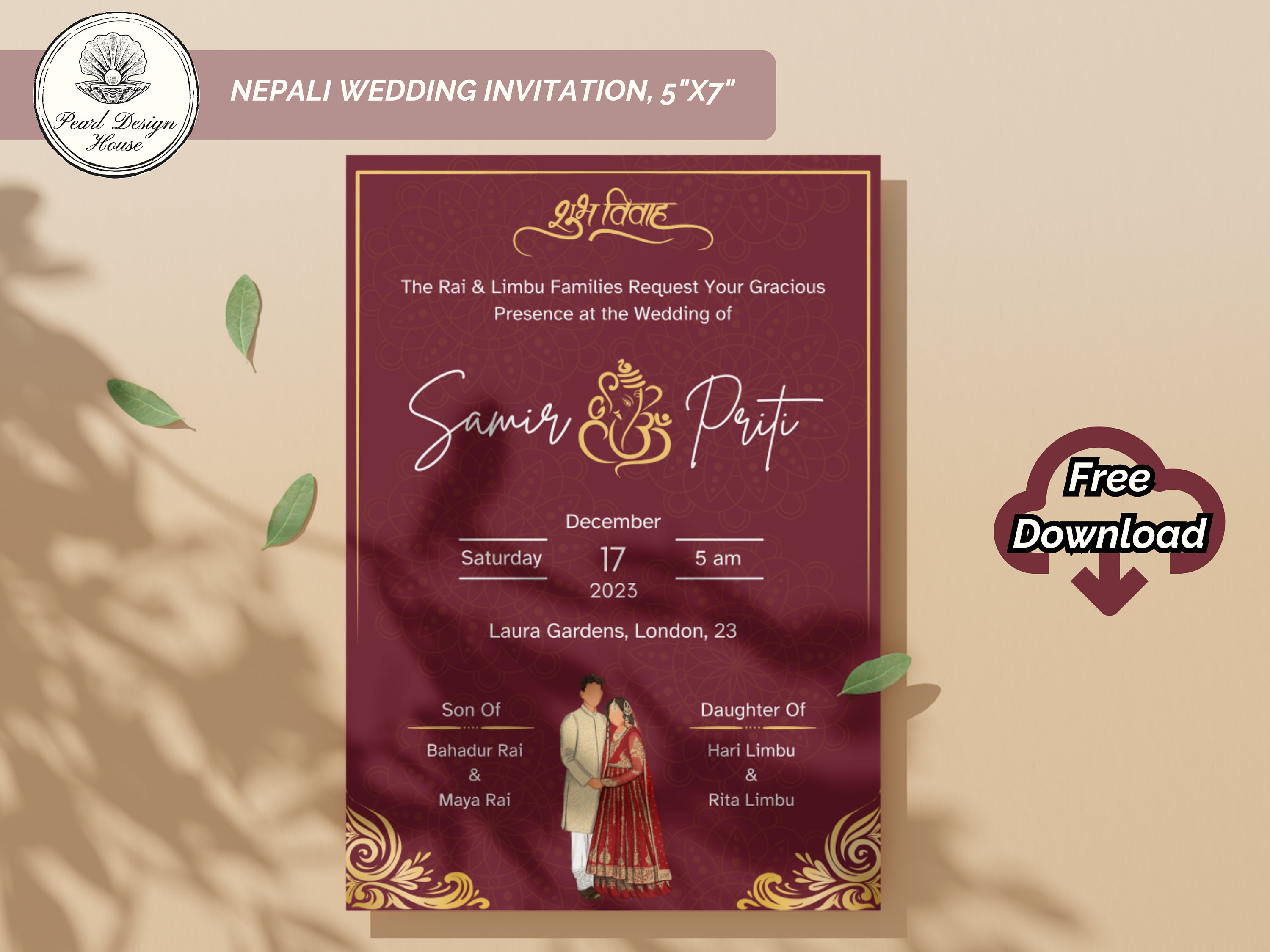 Nepali Wedding Invitation Digital Card Template, Editable Nepali ...
