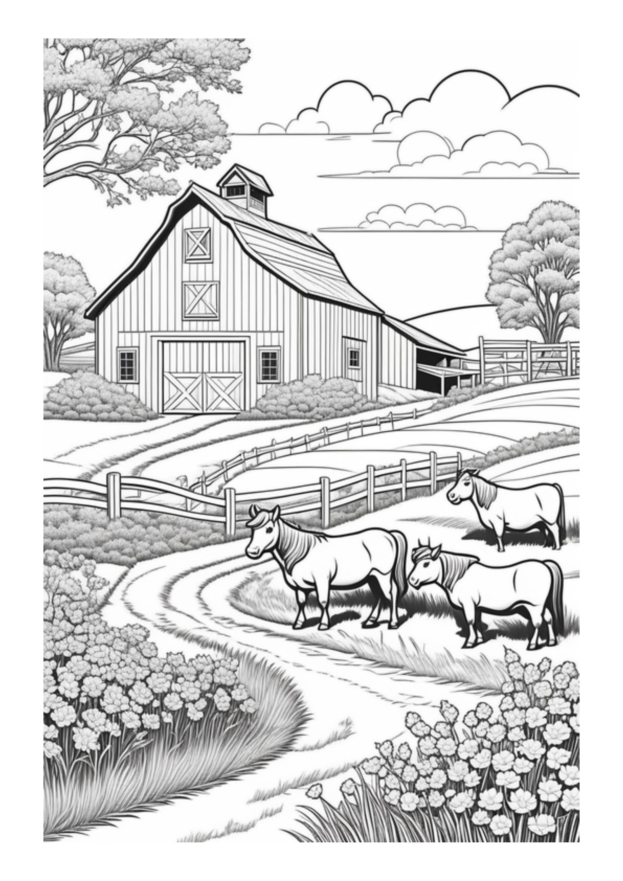 30 Country Farm Coloring Pages Grayscale, Instant Download, Coloring ...