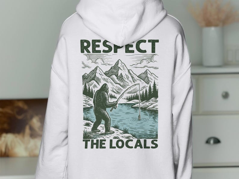Respect the Locals Sasquatch Fishing Lake Scene Graphic, Vintage ...