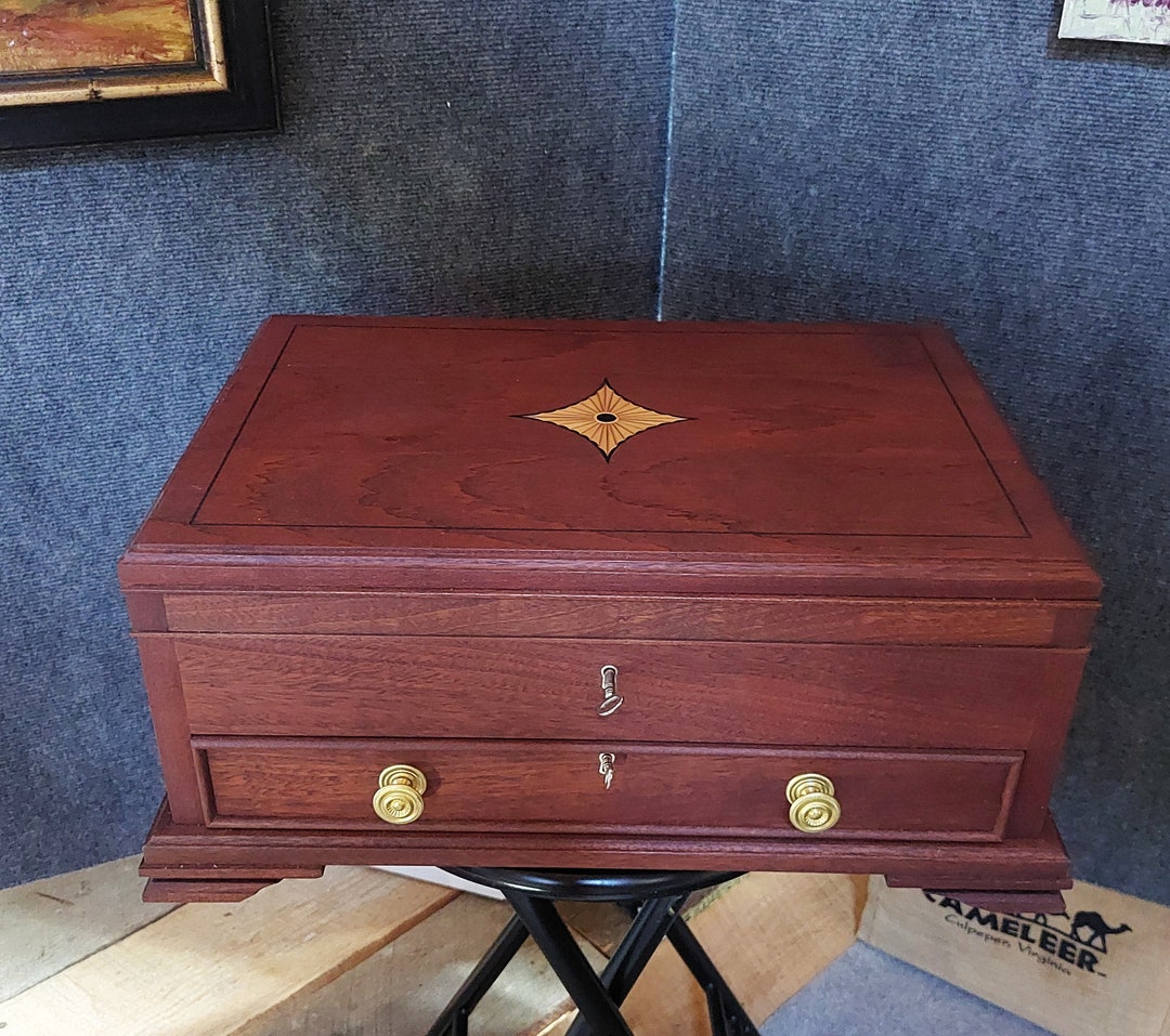 Handmade, Inlayed, Solid Mahogany Jewelry Box With Mirrored and Locking ...