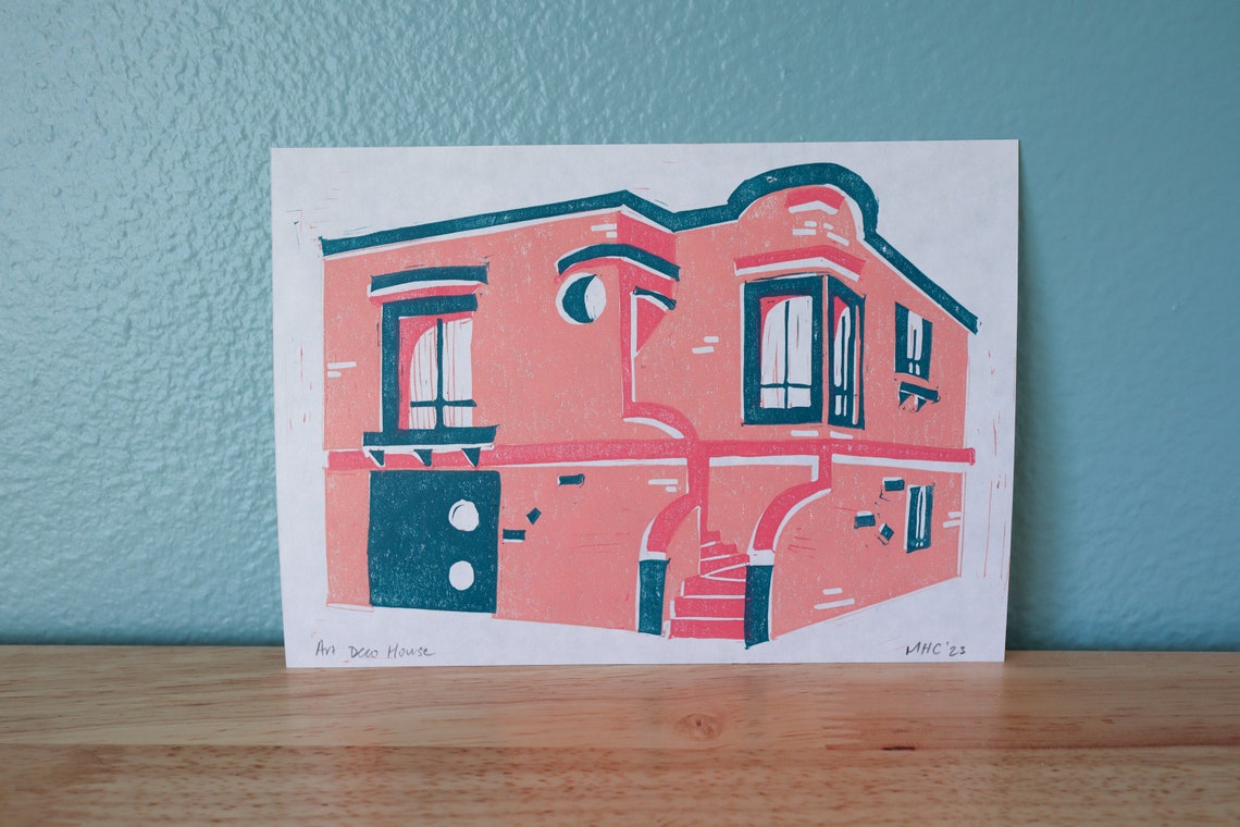 Art Deco House Vintage Inspired Block Print | Wall Art Print | Retro ...