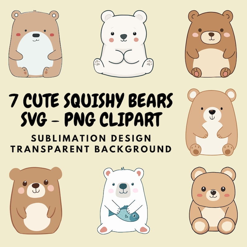 7 Clipart PNG and SVG Images of Kawaii Squishmallow Style Bears for ...