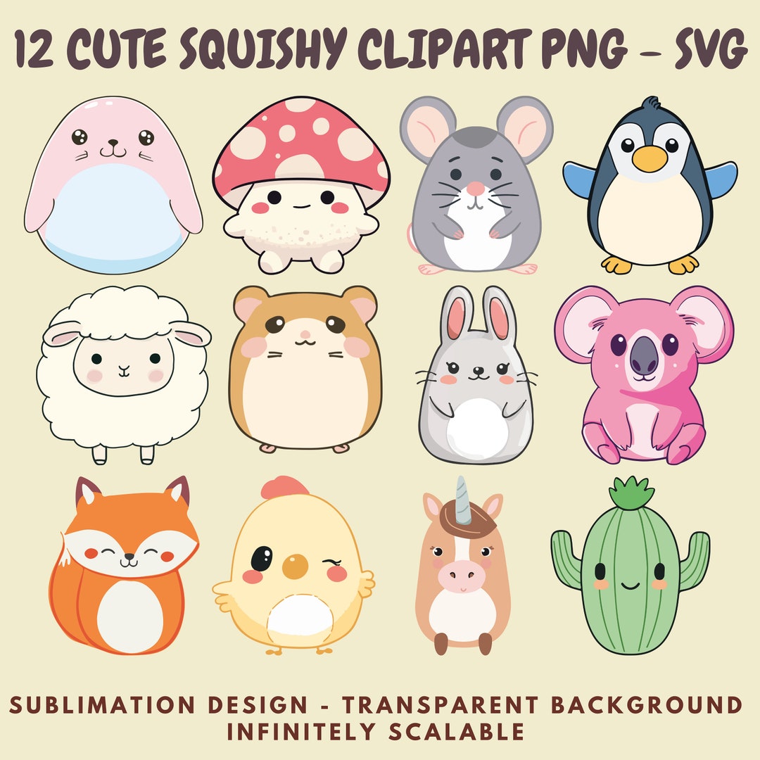 12 Clipart PNG and SVG Images of Kawaii Squishmallow Style Animals for ...