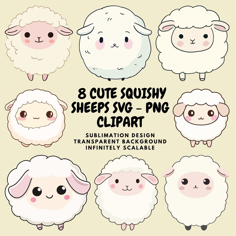 8 Clipart PNG and SVG Images of Kawaii Squishmallow Style Sheeps for ...
