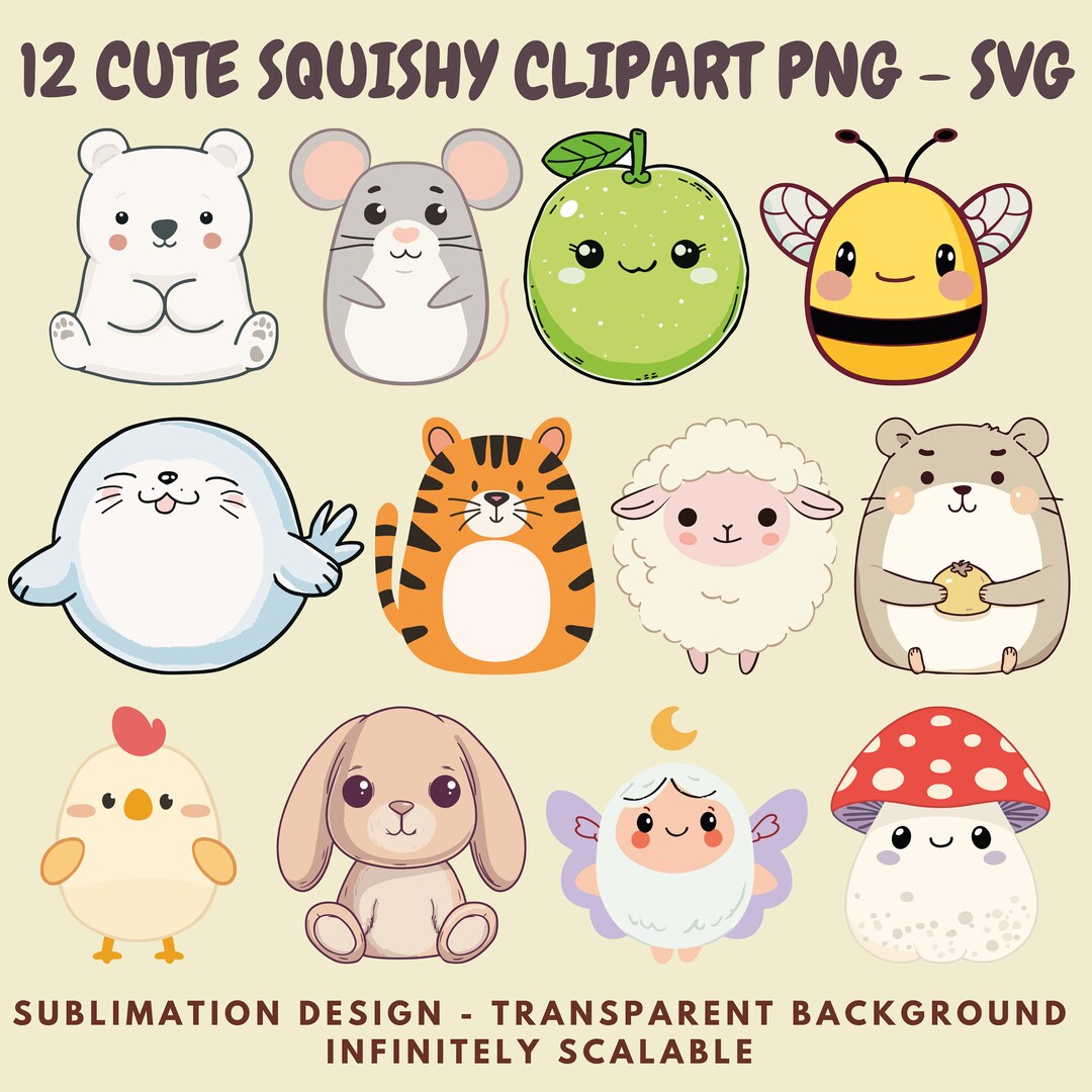 12 Clipart PNG and SVG Images of Kawaii Squishmallow Style Animals for ...