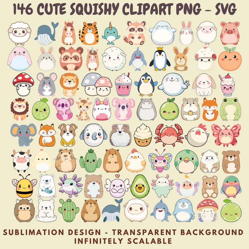 146 Clipart PNG and SVG Images of Kawaii Squishmallow Style Animals for ...