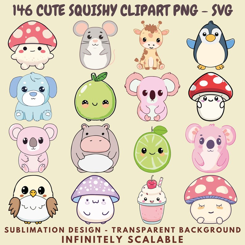 146 Clipart PNG and SVG Images of Kawaii Squishmallow Style Animals for ...