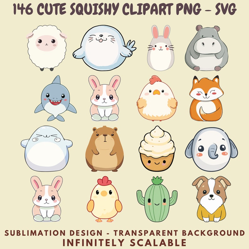 146 Clipart PNG and SVG Images of Kawaii Squishmallow Style Animals for ...