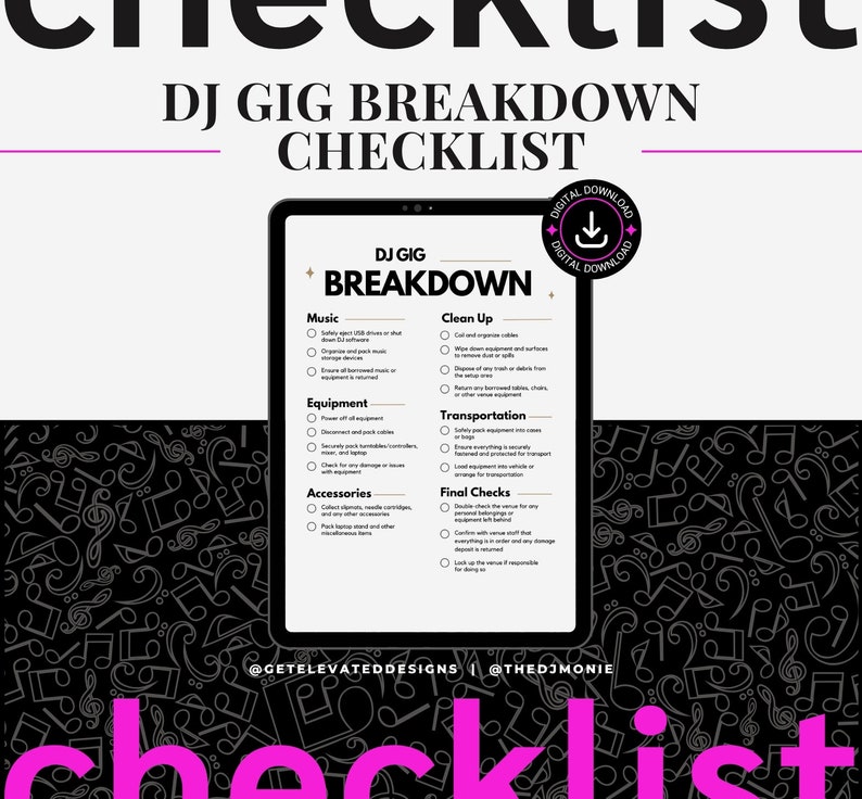 Essential DJ Gig Breakdown Checklist Editable & Printable PDF Canva ...