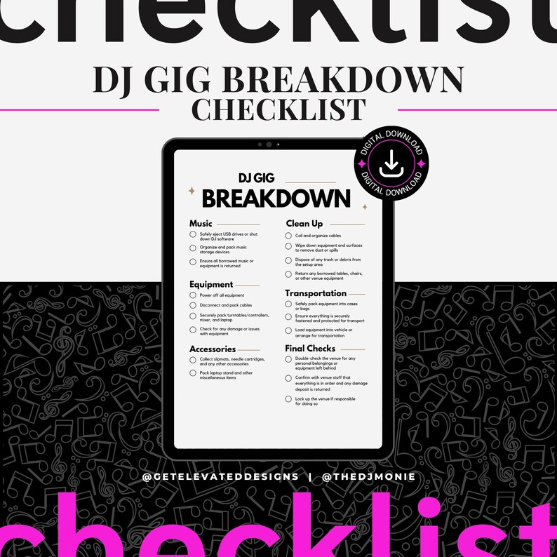 Essential DJ Gig Breakdown Checklist Editable & Printable PDF Canva ...