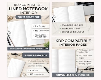 6x9 Lined Notebook Interior Pages | 120 Pages | KDP Ready | PDF Digital ...