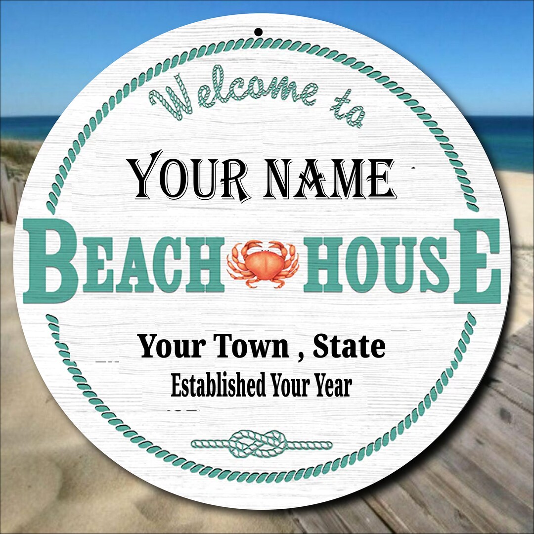 Custom Beach House Sign - Round Metal Wall Art - Nautical Home Decor - Etsy