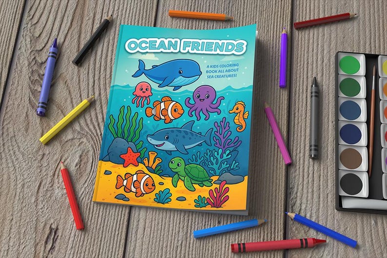 Ocean Friends Coloring Book for Kids – 50 Cute Sea Creatures ...