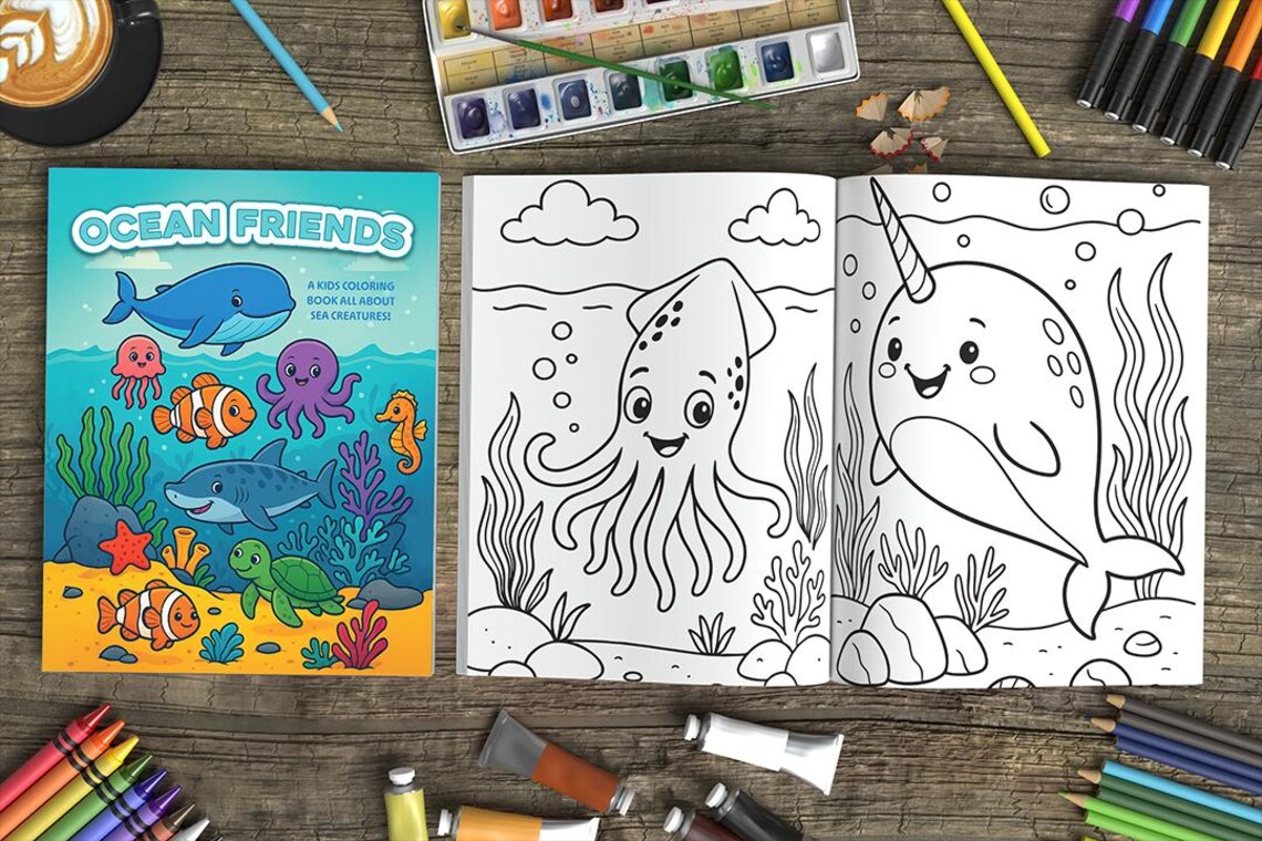 Ocean Friends Coloring Book for Kids – 50 Cute Sea Creatures ...