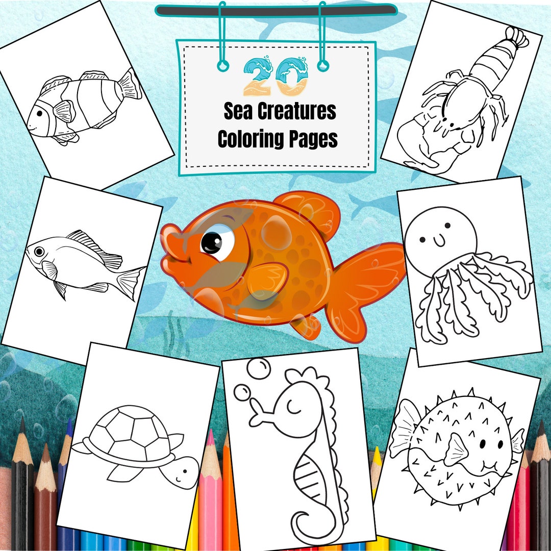 20 Sea Creatures Coloring Pages,digital Coloring Book: Fish, Octopuses ...